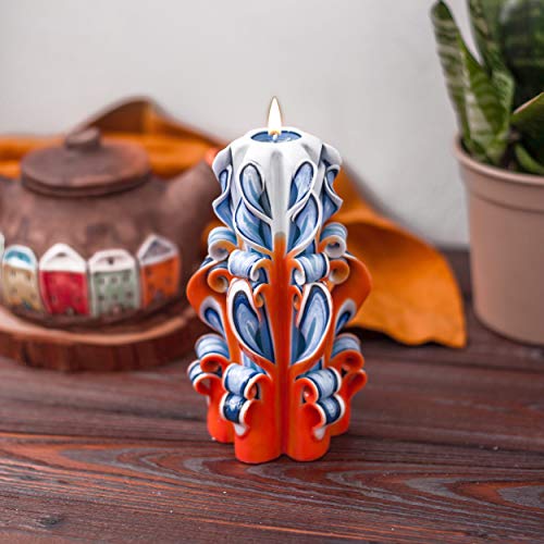 Orange Blue White Carved Candles 6" Eco Friendly Materials Unscented for Stress Relief Decoration Friend