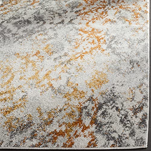 SAFAVIEH Madison Collection 6'7" x 9'2" Cream / Orange MAD608K Boho Chic Distressed Non-Shedding Living Room Bedroom Dining Home Office Area Rug