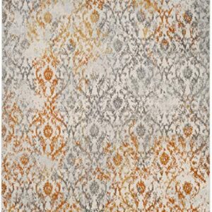 SAFAVIEH Madison Collection 6'7" x 9'2" Cream / Orange MAD608K Boho Chic Distressed Non-Shedding Living Room Bedroom Dining Home Office Area Rug