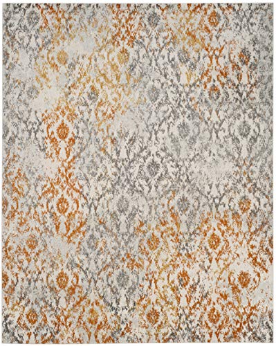 SAFAVIEH Madison Collection 6'7" x 9'2" Cream / Orange MAD608K Boho Chic Distressed Non-Shedding Living Room Bedroom Dining Home Office Area Rug