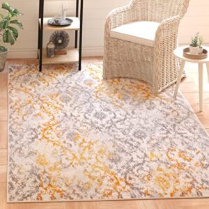 SAFAVIEH Madison Collection 6'7" x 9'2" Cream / Orange MAD608K Boho Chic Distressed Non-Shedding Living Room Bedroom Dining Home Office Area Rug