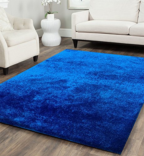 Amazing Rugs, LLC. Fuzzy Shaggy Hand Tufted Area Rug Electro Blue 2' x 3' N/A N/A 5' x 8' Shag