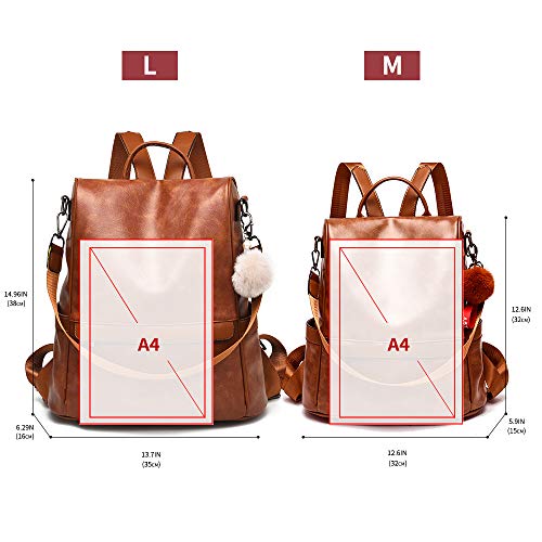 CHERUTY Women Backpack Purse PU Leather Anti-theft Casual Shoulder Bag Fashion Ladies Satchel Bags(Tan-Large)