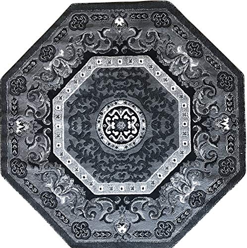 Carpet King Traditional Persian Oriental Octagon Area Rug Grey Black Silver Gray Design 101 ( 7 Feet 3 Inch X 7 Feet 3 Inch )