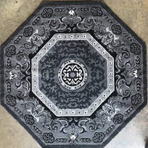 Carpet King Traditional Persian Oriental Octagon Area Rug Grey Black Silver Gray Design 101 ( 7 Feet 3 Inch X 7 Feet 3 Inch )