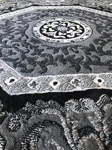 Carpet King Traditional Persian Oriental Octagon Area Rug Grey Black Silver Gray Design 101 ( 7 Feet 3 Inch X 7 Feet 3 Inch )