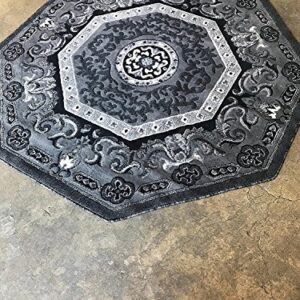 Carpet King Traditional Persian Oriental Octagon Area Rug Grey Black Silver Gray Design 101 ( 7 Feet 3 Inch X 7 Feet 3 Inch )