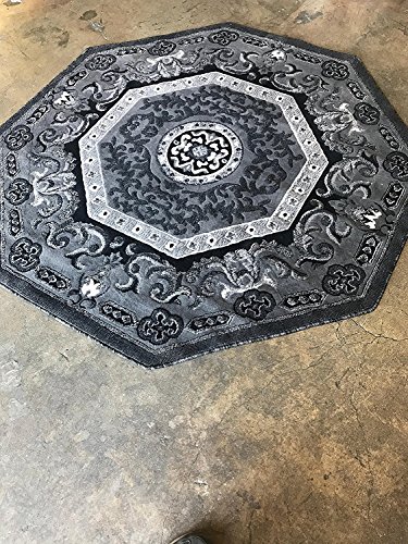 Carpet King Traditional Persian Oriental Octagon Area Rug Grey Black Silver Gray Design 101 ( 7 Feet 3 Inch X 7 Feet 3 Inch )