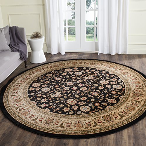 SAFAVIEH Lyndhurst Collection 8' Round Black/Ivory LNH316B Traditional Oriental Non-Shedding Dining Room Entryway Foyer Living Room Bedroom Area Rug