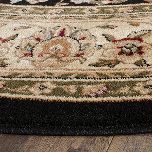 SAFAVIEH Lyndhurst Collection 8' Round Black/Ivory LNH316B Traditional Oriental Non-Shedding Dining Room Entryway Foyer Living Room Bedroom Area Rug