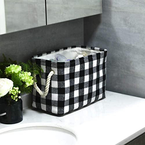 Rectangular Collapsible Storage Bins Woolen Fabric Storage Cubes Decorative Home Organization for Office, Bookcase, Shelf, Toys, Sundries, White Black Grid, M