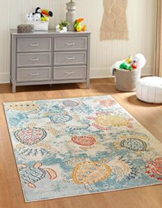 unique loom positano collection coastal modern turtles beige area rug (5′ x 8′)