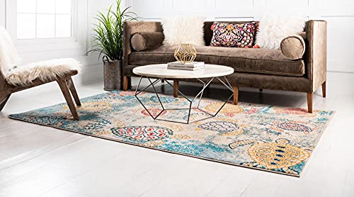 Unique Loom Positano Collection Coastal Modern Turtles Beige Area Rug (5' x 8')