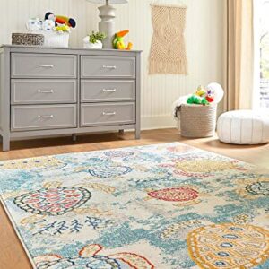 Unique Loom Positano Collection Coastal Modern Turtles Beige Area Rug (5' x 8')