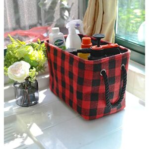 Rectangular Open Storage Baskets Cubes Decorative Home Organizer Containers with Cotton Rope Handles Stylish Storage Solution for Home or Office, Red Black Grid, M