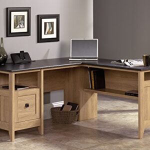 Sauder August Hill L-Shaped Desk, Dover Oak finish, L: 59.06" x W: 58.74" x H: 29.25"