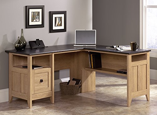 Sauder August Hill L-Shaped Desk, Dover Oak finish, L: 59.06" x W: 58.74" x H: 29.25"