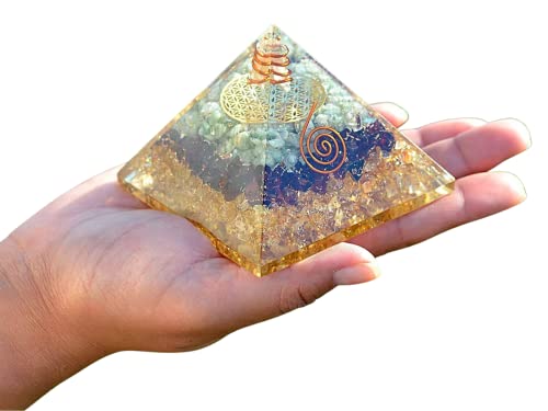 Orgonite Crystal Triple Money Pyramid Energy Generator Promotes Wealth and Prosperity with Green Aventurine, Red Garnet and Citrine – Attract Money and Success with Lucky Orgone Crystals