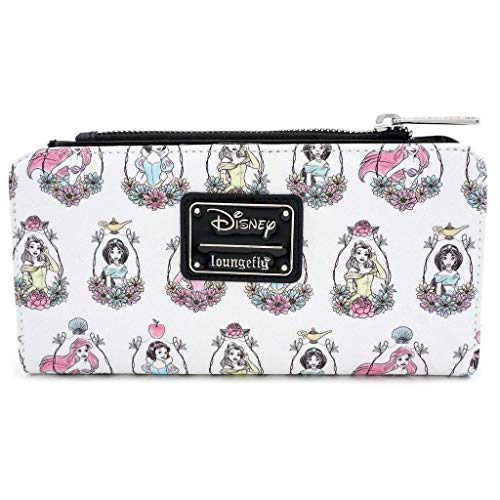 Loungefly x Disney Princess Portraits Allover-Print Faux Leather Wallet (White Multi, One Size)