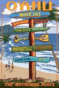 oahu, hawaii, signpost (16×24 giclee gallery art print, vivid textured wall decor)