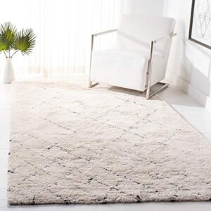 safavieh casablanca shag collection 8′ x 10′ ivory / black csb914a handmade moroccan boho premium wool 1.2-inch thick area rug