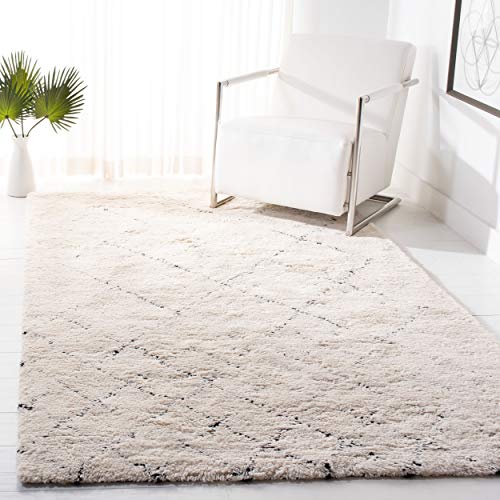 SAFAVIEH Casablanca Shag Collection 8' x 10' Ivory / Black CSB914A Handmade Moroccan Boho Premium Wool 1.2-inch Thick Area Rug