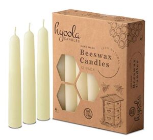 hyoola white beeswax taper candles – hand dipped, decorative, all natural, 100% pure scented bee wax candle – 12 pack – 4 hour burn time