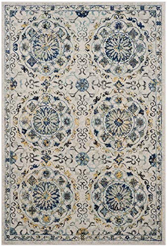 SAFAVIEH Evoke Collection 5'1" x 7'6" Ivory/Blue EVK252C Boho Non-Shedding Living Room Bedroom Area Rug