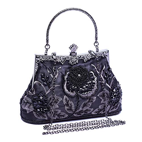 HOTER Wowens Antique Floral Seed/Bead/Sequin Bag Evening Clutch Wedding Party Clutch Purses and Handbags