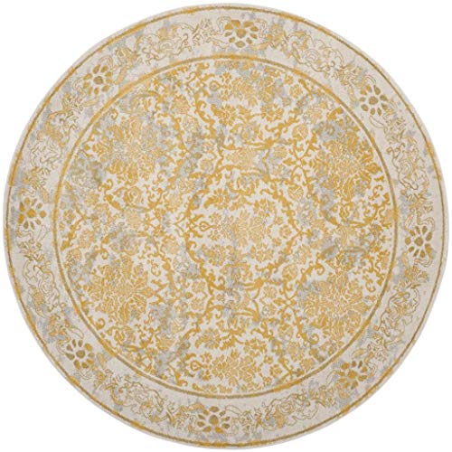 SAFAVIEH Evoke Collection 6'7" Round Ivory/Gold EVK242S Non-Shedding Dining Room Entryway Foyer Living Room Bedroom Area Rug