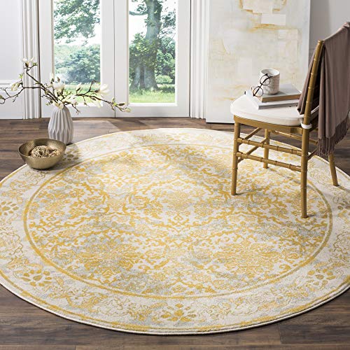 SAFAVIEH Evoke Collection 6'7" Round Ivory/Gold EVK242S Non-Shedding Dining Room Entryway Foyer Living Room Bedroom Area Rug