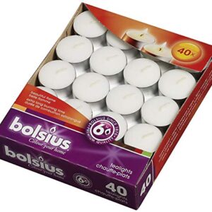 BOLSIUS 40 Pack Unscented Tea Lights - 6 Hours - Premium European Quality - Consistent Smokeless Flame - 100% Cotton Wick - Dinner, Wedding, Party, Restaurant, Spa, Church, & Home Décor Tealights