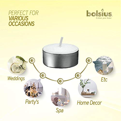 BOLSIUS 40 Pack Unscented Tea Lights - 6 Hours - Premium European Quality - Consistent Smokeless Flame - 100% Cotton Wick - Dinner, Wedding, Party, Restaurant, Spa, Church, & Home Décor Tealights