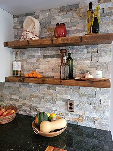 Floating, Wood Shelf, Reclaimed, Rustic, Shelves, 1800's, Antique, Vintage, Patented Easy Hang, 2" Thick x 7" deep x 30", Set of Two, Medium Brown