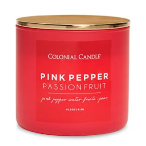 Colonial Candle Pink Pepper Passionfruit Scented Jar Candle, Pop of Color Collection, 3 Wick, Red, 14.5 oz - Up to 60 Hours Burn