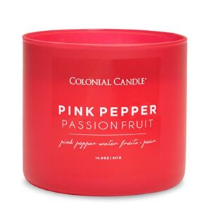 Colonial Candle Pink Pepper Passionfruit Scented Jar Candle, Pop of Color Collection, 3 Wick, Red, 14.5 oz - Up to 60 Hours Burn