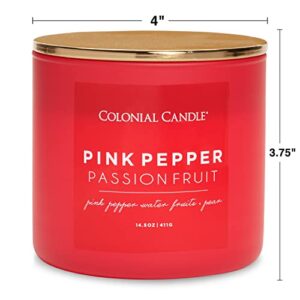 Colonial Candle Pink Pepper Passionfruit Scented Jar Candle, Pop of Color Collection, 3 Wick, Red, 14.5 oz - Up to 60 Hours Burn