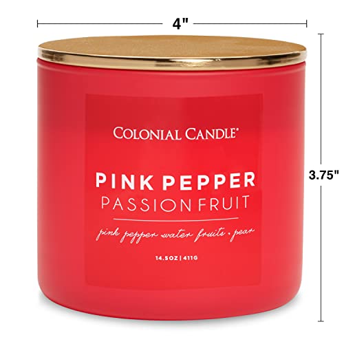 Colonial Candle Pink Pepper Passionfruit Scented Jar Candle, Pop of Color Collection, 3 Wick, Red, 14.5 oz - Up to 60 Hours Burn