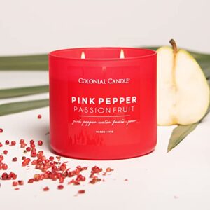 Colonial Candle Pink Pepper Passionfruit Scented Jar Candle, Pop of Color Collection, 3 Wick, Red, 14.5 oz - Up to 60 Hours Burn