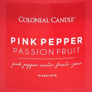 Colonial Candle Pink Pepper Passionfruit Scented Jar Candle, Pop of Color Collection, 3 Wick, Red, 14.5 oz - Up to 60 Hours Burn