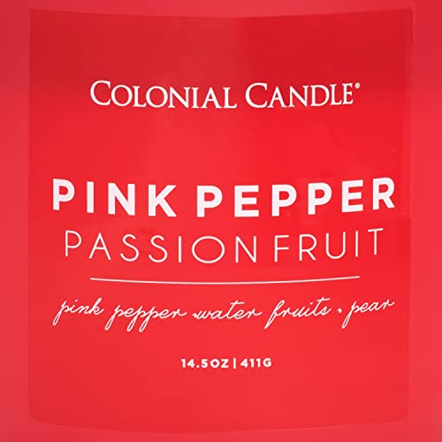 Colonial Candle Pink Pepper Passionfruit Scented Jar Candle, Pop of Color Collection, 3 Wick, Red, 14.5 oz - Up to 60 Hours Burn