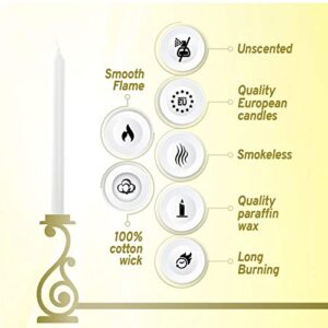 BOLSIUS White Dinner Candles - 10 Pack Unscented 9 Inch Straight Taper Candle Set - 8 Hour Burn Time - Premium European Quality - Smokeless And Dripless Household, Spa, Wedding, And Party Candlesticks