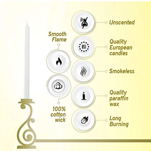 BOLSIUS White Dinner Candles - 10 Pack Unscented 9 Inch Straight Taper Candle Set - 8 Hour Burn Time - Premium European Quality - Smokeless And Dripless Household, Spa, Wedding, And Party Candlesticks