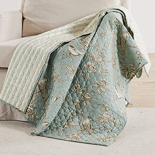 Levtex Home Lyon Teal Quilted Throw Ivory, Teal