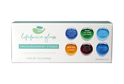 Lifeforce Glass Encouragement Stones, Motivational and Inspirational Quotes and Sayings on Translucent and Opaque Glass Stones, Set of 6 in a Deluxe Box