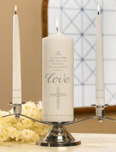 faith, hope and love unity candle set, 9 inch x 3 inch