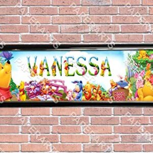 Winnie the Pooh - Personalized Birthday Name Poster with Custom Name On it, Border Mat and Frame Options