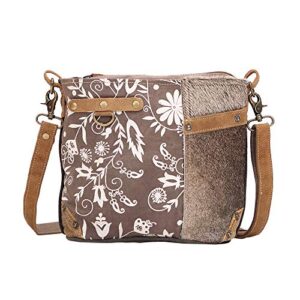 myra bag linaria upcycled canvas & cowhide shoulder bag s-1505