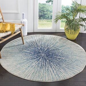 safavieh evoke collection 5’1″ round royal / ivory evk228a abstract burst non-shedding dining room entryway foyer living room bedroom area rug