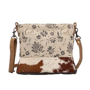 myra bag posy upcycled canvas & cowhide shoulder bag s-1461